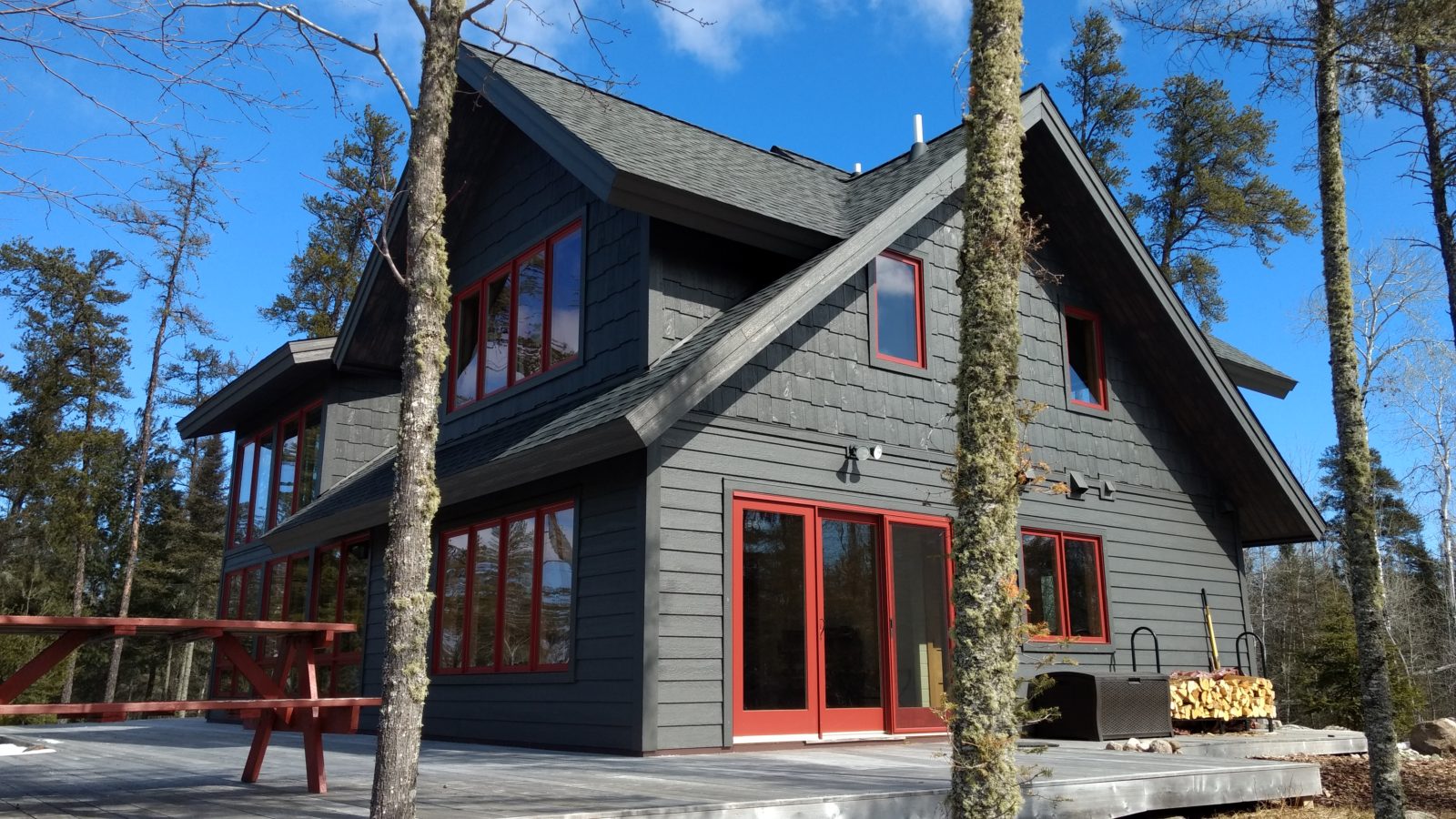 Timber Frame Home, Dark LP Siding and Marvin Wineberry Windows ...