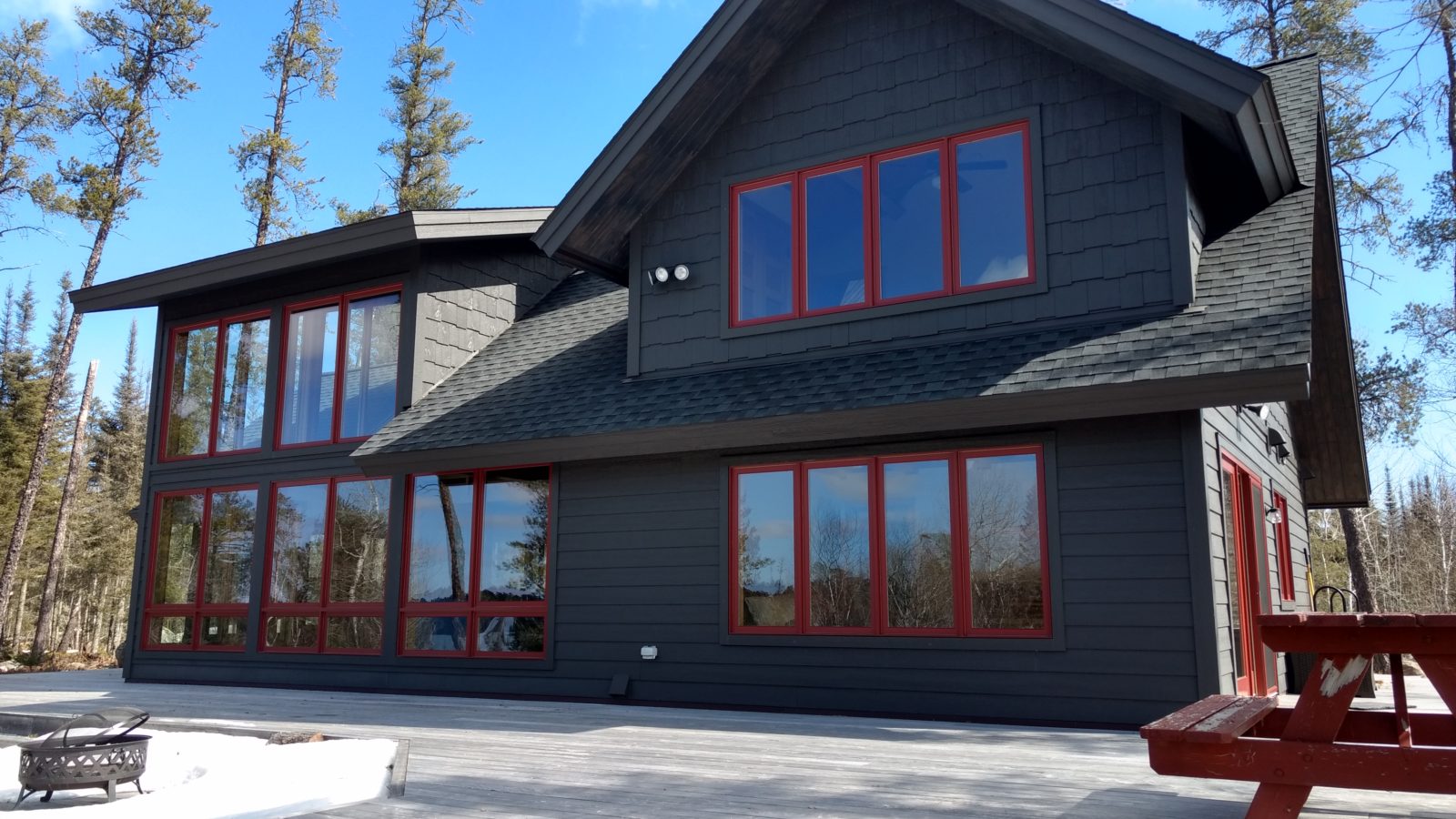 Timber Frame Home, Dark LP Siding and Marvin Wineberry Windows ...
